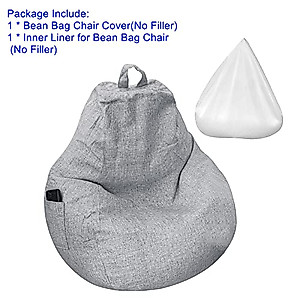 KOCKABC Bean Bag Chair Cover (No Filler), Upgrade Stuffed Animal Storage Bean Bag Chair Cover, Washable Cotton Linen Zipper Beanbag Replacement Cover (Light Gray, L: 39x47 inch)