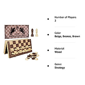 ropoda Magnetic Chess Set, 15" Folding Wooden Chess Board with Foam Storage Slots, Unique Chess Set for Kids and Adults, Portable and Foldable Wooden Board Game & Checkers Game, Including Extra Queens