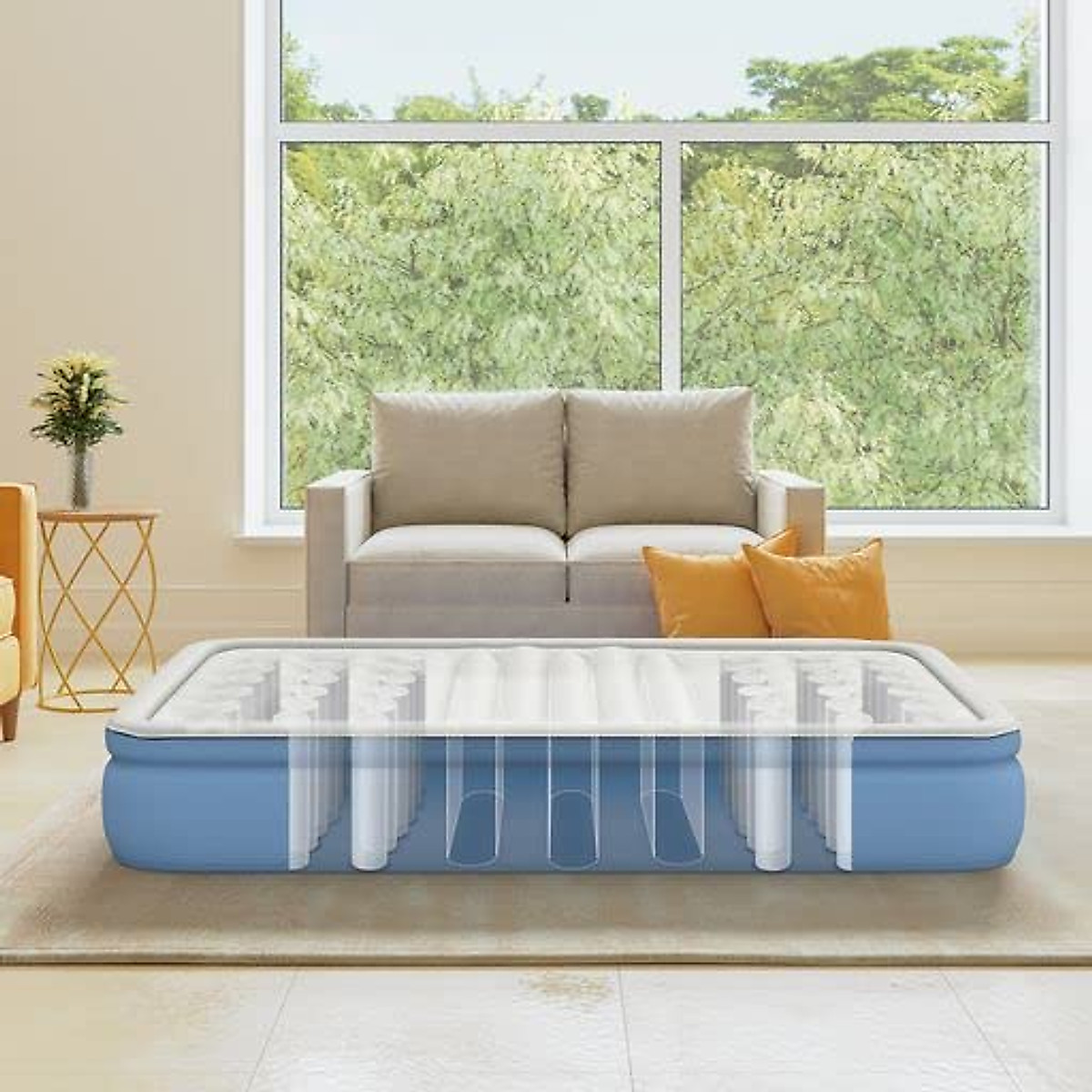 Simmons Lumbar Firm, 12" Tri-Zone Air Mattress with Built-in Pump and Extra Lumbar Support, Size Full,White