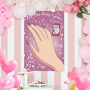 Pin The Ring on The Bride Game Bridal Shower Games, Large Bridal Games Poster with 48 Stickers for Wedding Shower Bachelorette Party Games Girls Night Engagement Bachelorette Party Decorations
