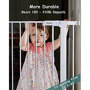 Newnice 29.7"-46" Safety Baby Gate for Stairs, Auto Close Pressure Mounted Easy Walk Thru Dog Pet Gate for The House, Doorways, Extra Wide Child Gates for Kids Toddler, White