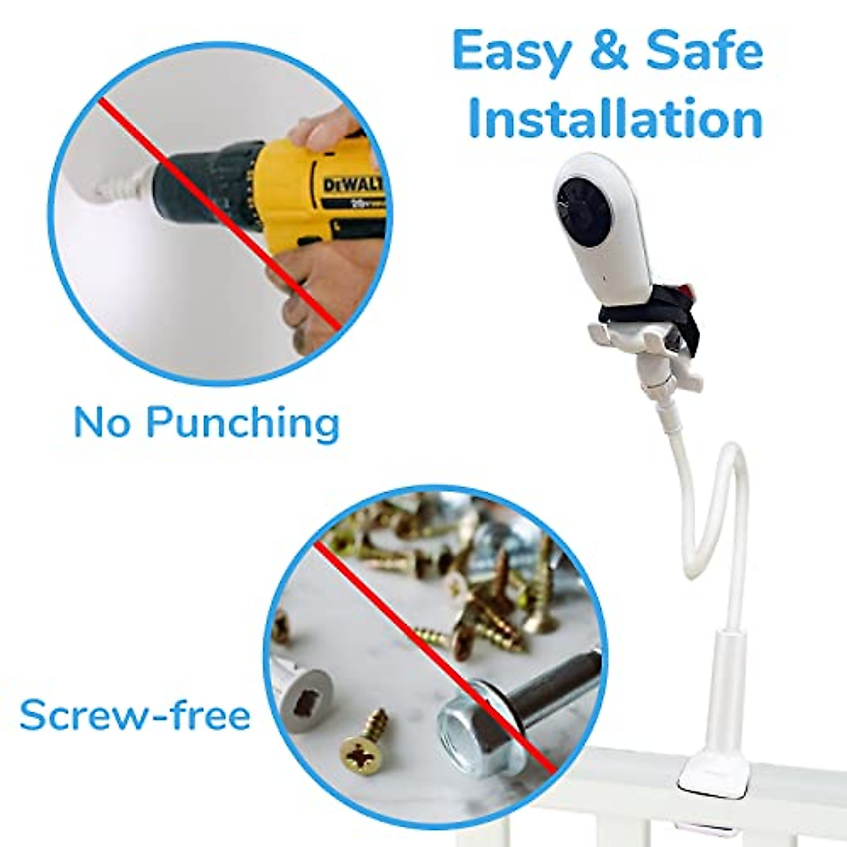 TakTark Universal Baby Camera Mount, Flexible Baby Camera Holder, Baby Monitor Shelf, Baby Camera Stand for Crib Nursery,1080P Indoor Alert Compatible with Most Baby Monitors (C80-1)