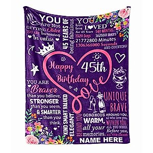 PREZZY Happy 45th Birthday Throw Blanket Personalized Gifts for Women Mom Grandma Vintage 1978 45 Years of Being Fabulous Blankets Decorations for Bedroom Mother's Day Bday Fleece Sherpa Blanket