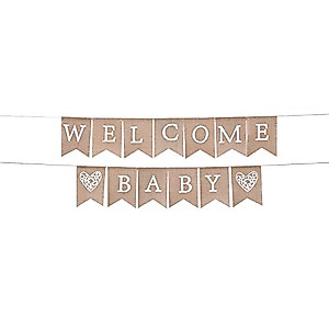 Welcome Baby for Burlap Banner - Bunting Garland for Baby Shower Party Ornament Favors, Baby Photo Prop，Baby Shower Welcome Sign (WELCOME BABY)