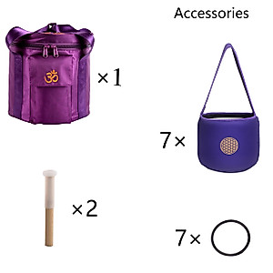 FMTY Singing Bowl 7pcs 6-12Inch A-G Note colored Crystal Singing Bowl with Soft Carrying Bag Mindfulness, Yoga, Spiritual and Body Healing and Energy Cleansing