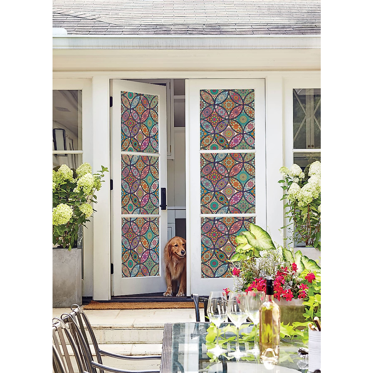 JiffDiff Window Privacy Film Frosted Glass Stain Stickers Boho Decorative Rainbow Non-Adhesive Static Cling Tinting for Home Bathroom 118.1''x17.3''