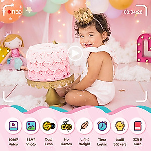 Kids Camera Toddler Camera for Girls Boys,32MP Selfie Kids Toy Digital Camera with No Game,32GB Card,1080P Digital Video Camera for Kids 3-8 Years Old,Perfect Christmas Birthday Gifts for Toddlers