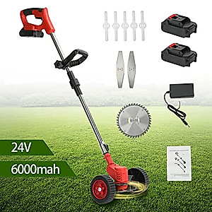 [US Warehouse] Fairnull 24V 6000mAh Weed Trimmer Cordless Electric Weed Eater, 3-in-1 Grass Trimmer/Edger Lawn Tool/Brush Cutter, Push Wheeled No String Trimmer Lawn Mower for Garden & Yard