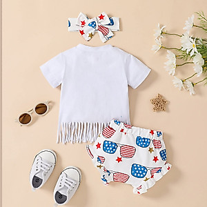Toddler Girls Short Sleeve Independence Day 4 of July Letter Printed Tassels T Shirt Tops Infant Summer Outfit White