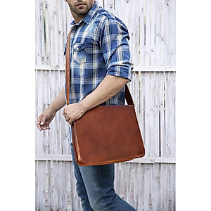 RUSTIC TOWN Retro Style Leather Satchel bag and Leather Antique Deckle Edge Paper Journal for Professional, and Artists