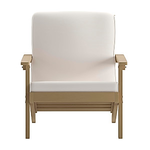 Merrick Lane Riviera Adirondack Style Deep Seat Patio Club Chair with Cushions - Natural Cedar Poly Resin Frame - Cream All-Weather Cushions - Indoor/Outdoor