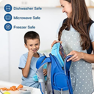 RUVALINO Bento Lunch Box for Kids, 5-Compartment Bento-Style Kids Lunch Box with Utensils, Leak-Proof, Dishwasher Safe, Pre-School Kid Daycare Lunches Snack Container for Ages 5 and up, Dinosaur