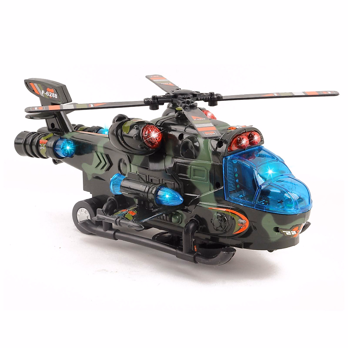 Vokodo Military Helicopter with Lights Sounds Bump and Go Self Riding Army Chopper Aircraft Toy Durable Battery Operated Kids Action Airplane Pretend Play Great Gift for Children Boys Girls Toddlers
