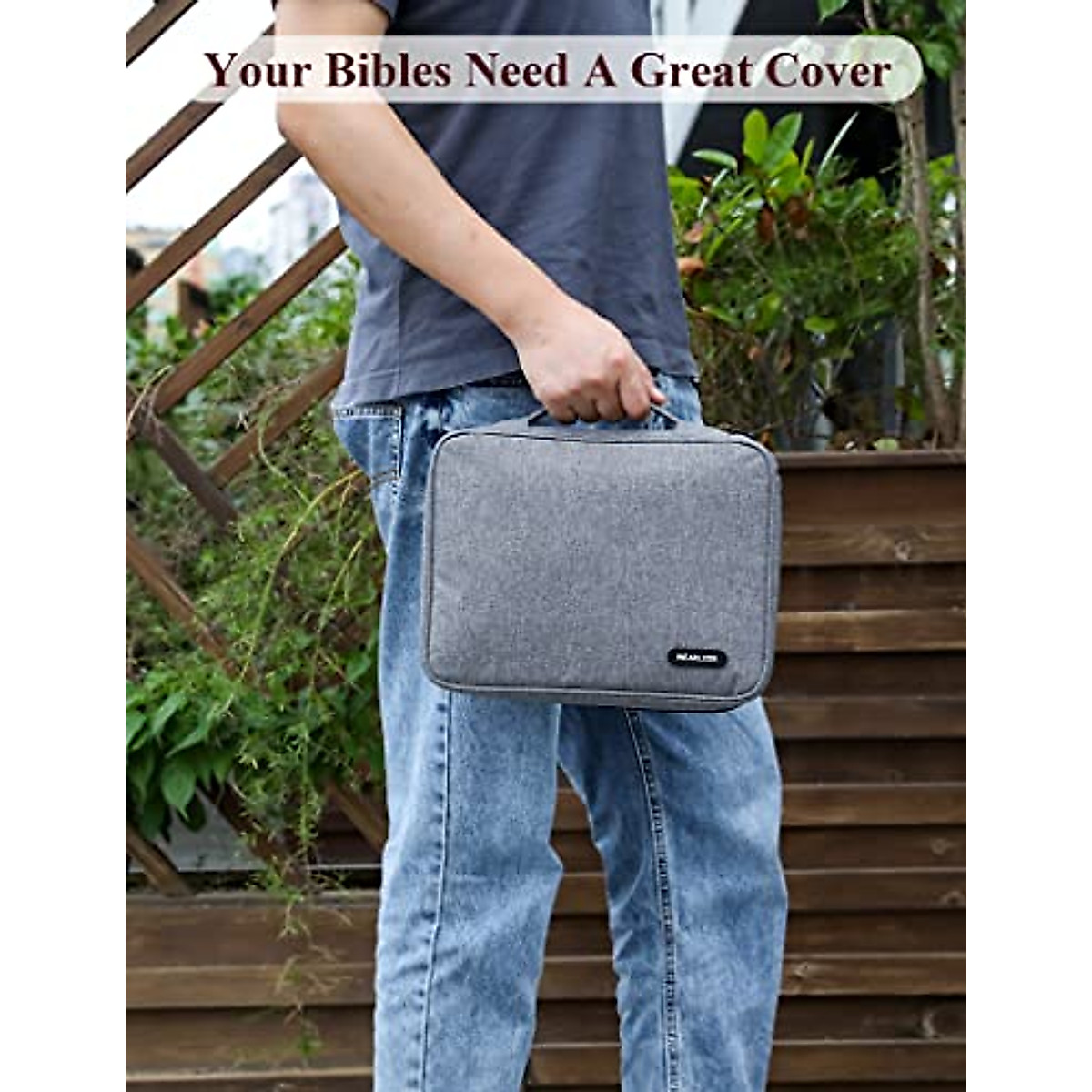 Wearlizer Bible Cover Bible Case for Women Bible Bag Large Size Bible Protective with Handle and Zipper Pocket Bible Tote Carrying Case Church Bag Journal Pouch Ideal Gift for Girls Men Kids Grey
