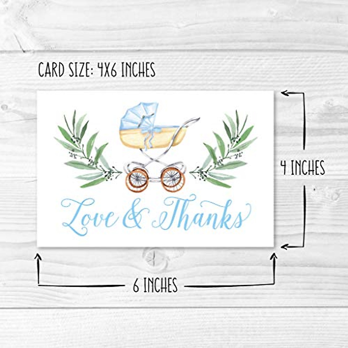 24 Blue Carriage Baby Shower Thank You Cards With Envelopes, Boy Sprinkle Thank-You Note, 4x6 Gratitude Card Gift For Guest Pack, Gender Reveal DIY So Grateful Greenery Vintage Varied Event Stationery