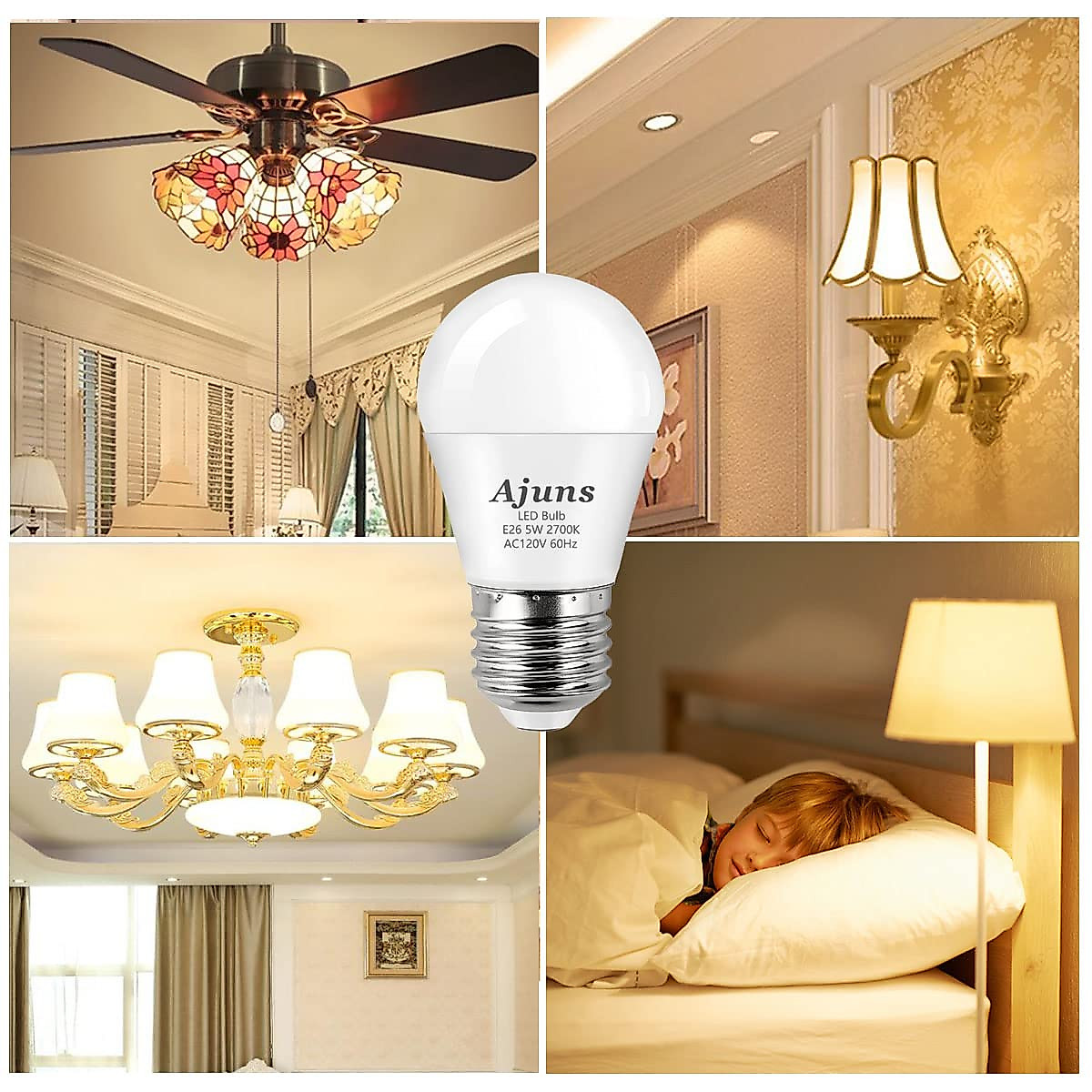 Ajuns LED Bulb 5W Equivalent 40W 120V Light Bulb Ceiling Fan Light Bulbs, Warm White 2700K A15 LED Energy Saving Bulb, E26 Base, Suitable Domestic Bulb,Not Dimmable 4 Pack