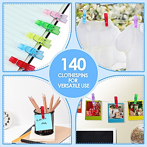 140 Pcs Mini Clothes Pins Colored - Small Clear Clips for Hanging Picture String, 1.37 Inch Plastic Photo Clips Transparent, 7 Colors