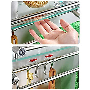 2 Tier Bathroom Shelf Wall Mounted Towel Rack for 8mm Tempered Glass Shelf Storage Holder, Stainless Steel Shower Basket, Pack