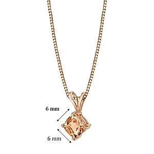 PEORA Genuine Morganite Pendant for Women 14K Rose Gold, Classic Solitaire, AAA Grade Cushion Cut, 6mm, 1 Carat total