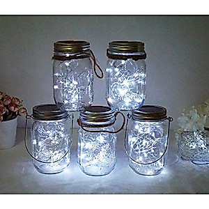 Solar Mason Jar Lid Lights, 10 Pack 30 LED Waterproof Firefly Fairy Lights with Hangers(No Jars), Outdoor Starry String Lights for Patio Yard Garden Wedding Lantern Decor (Cool White)