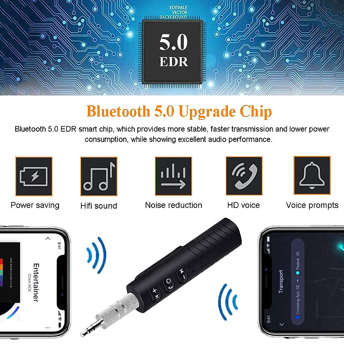 Bluetooth V5.0 Output Audio Receiver, KINDRM Mini Wireless 3.5mm Jack Aux Adapter Portable for Headphones, Speakers, Car/Home Stereo System(Black)