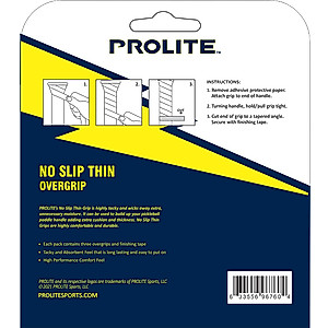 PROLITE No Slip Thin Grip - 3 Pack for Pickleball Paddles, Tennis, Racquetball, Squash, Platform Tennis, Badminton and More (Black)