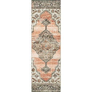 nuLOOM Gracie Distressed Medallion Machine Washable Runner Rug, 2' 6" x 8', Peach