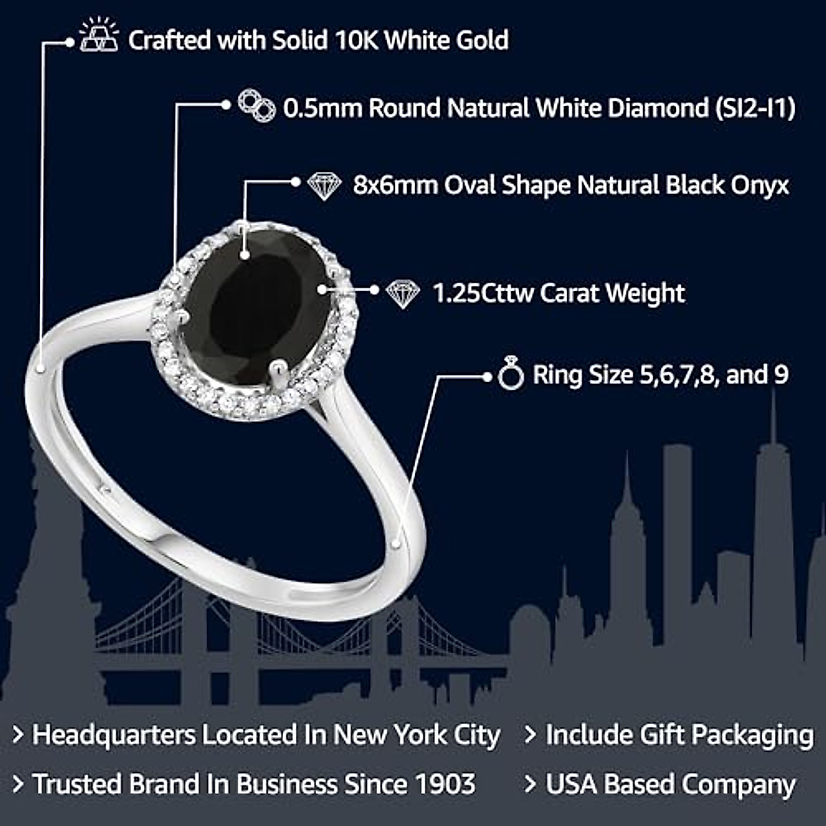 Gem Stone King 10K White Gold 8X6MM Oval Gemstone Birthstone & White Diamond Halo Engagement Ring | Wedding Anniversary Promise White Gold Ring For Women | Size 5,6,7,8,9