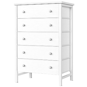 BOLUO White Chest of Drawers for Bedroom Dresser with 5 Drawer Fabric Dressers Storage for Girls,Kids Closet Modern