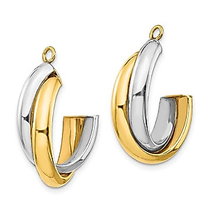 14K Two Tone Gold Double J Hoop Earring Jackets for Studs