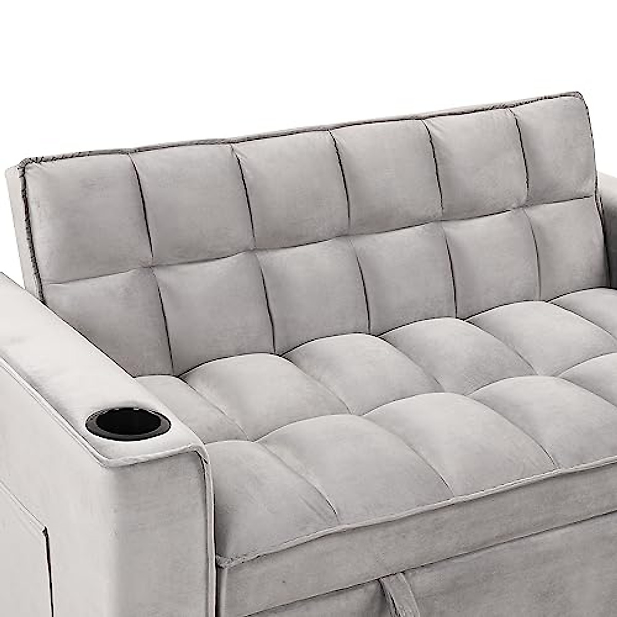 FULife 58" Convertible Sofa Couch with Pull-Out Sleeper,Adjustable Loveseat Armchair Single Bed Chair with Cup Holder,USB Port,Side Pocket&Pillows for Living Room/Apartment/Office/Studio/Small Place