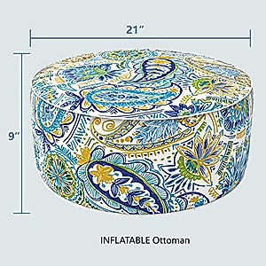 LVTXIII Indoor/Outdoor Inflatable Ottoman, All Weather Round Footrest Stool D21”x H9”, Portable for Patio Garden Camping or Home-Paisley Blue