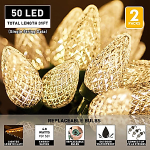C9 Outdoor Christmas Lights 2 Pack 31ft 50 LED,String Lights Connectable Commercial Grade Outdoor Indoor Xmas Decorative Light Strand for Christmas Trees Garden Patio Parties Decor Warm White