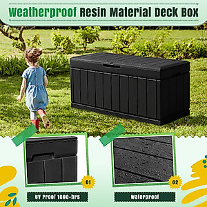Greesum 82 Gallon Resin Deck Box Large Outdoor Storage for Patio Furniture, Garden Tools, Pool Supplies, Weatherproof and UV Resistant, Lockable, Black