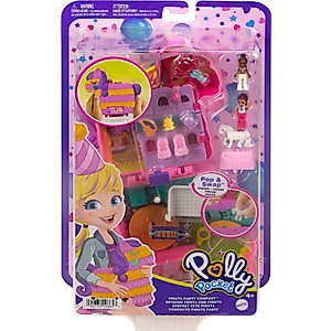 Polly Pocket Compact Playset, Pinata Party with 2 Micro Dolls & Accessories, Travel Toys with Surprise Reveals