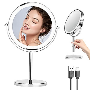 ZLOKLA Lighted Makeup Mirror, 1X/10X Magnifying Mirror with Light,Makeup Mirror with Lights and Magnification, Double Sided Make up Mirror with Lighting, 3 Colors Brightness Adjustable