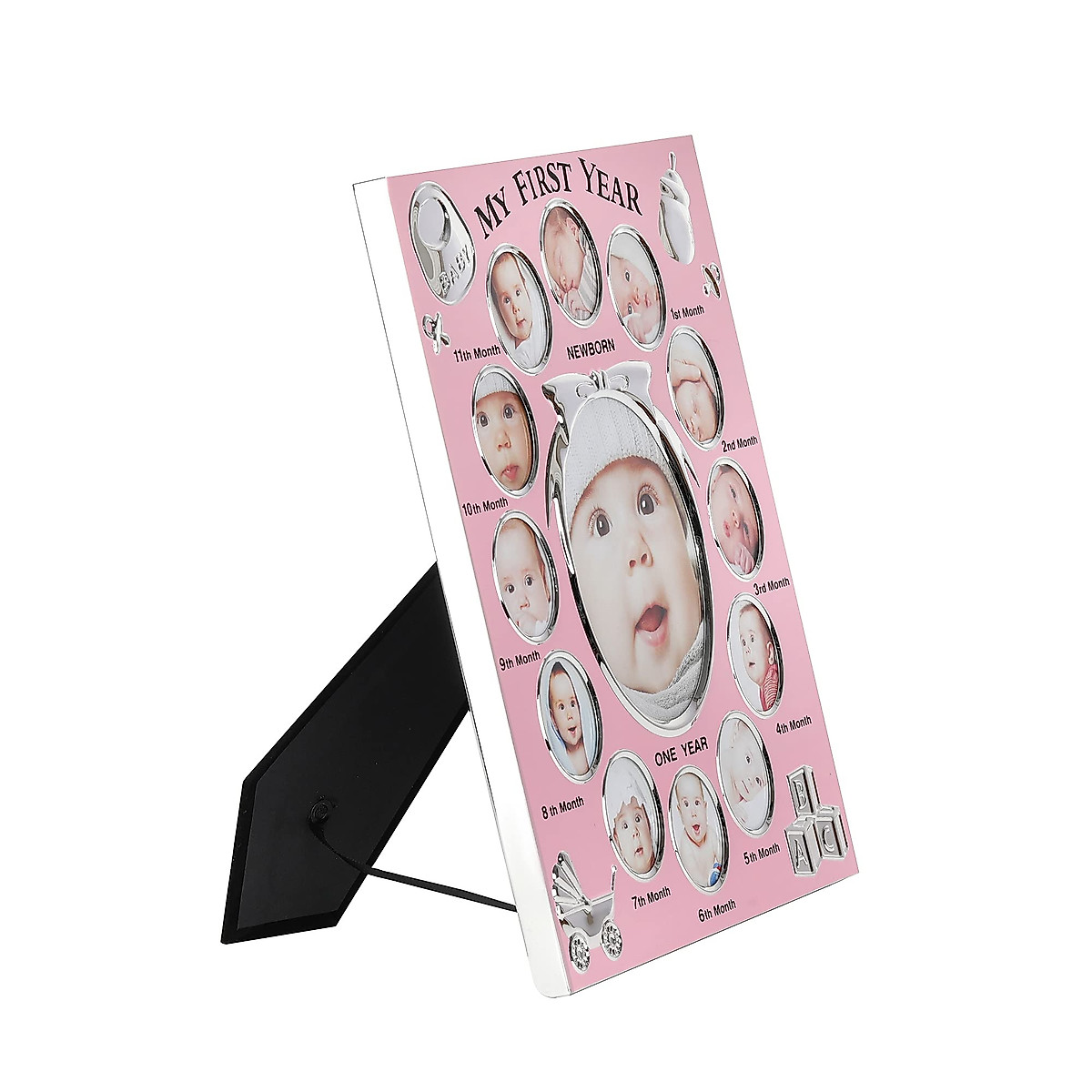 Bowenturbo Baby's First Year Picture Frame, First Year by Month, Newborn Baby Registry (Pink)