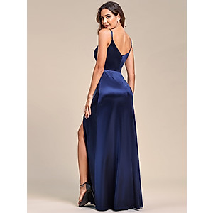 Ever-Pretty Women's Long Satin Bodycon V Neck A Line Summer axi Party Dresses Navy Blue US16