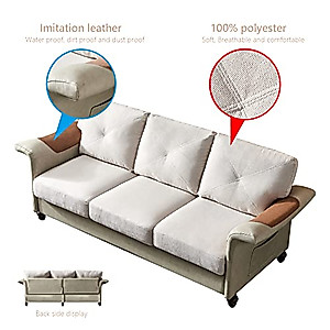 TARTOP Furniture Linen Fabric Faux Leather Solid Wood Legs Upholstered Couches Sets with 3-Seat Sofa, Loveseat for Living Room,Beige