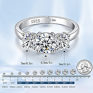 YODEWA 3 Stone Moissanite Engagement Rings 925 Sterling Silver 2ct D Color VVS Lab Created Diamond Round Cut Sparkling Wedding Band for Women Size 7