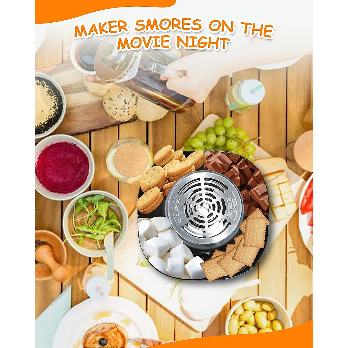 Smores Maker Tabletop Indoor Kit Smores Kit Flameless Electric S'mores Maker Marshmallow Roaster, Movie Night Supplies Housewarming Christmas Gifts 120V