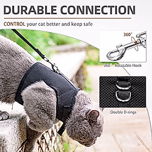 PUPTECK Soft Mesh Cat Vest Harness and Leash Set Puppy Padded Pet Harnesses Escape Proof for Cats Small Dogs Rabbits Bunny, Black XL