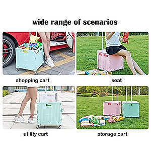 Utility Trolley Box, Handle Trolley Cart, Foldable Utility Portable Cart Mobile Folding Cart with Lid and 2 Wheels for Groceries Collapsible Basket with Handle (Color : Blu)