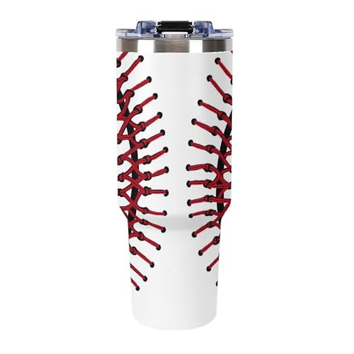 40 Oz Baseball Insulated Stainless Steel Tumbler with Handle & Straw Lid, Reusable Travel Cupholder Friendly Mug for Coffee, Water, Tea