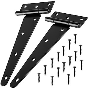 Gate Hinges Heavy Duty, Black T-Strap Strap Shed Hinge,180° Barn Door Hinges,Fence Gate Hardware Kit，Includes Anti-Rust Screws（2pcs，8inch）