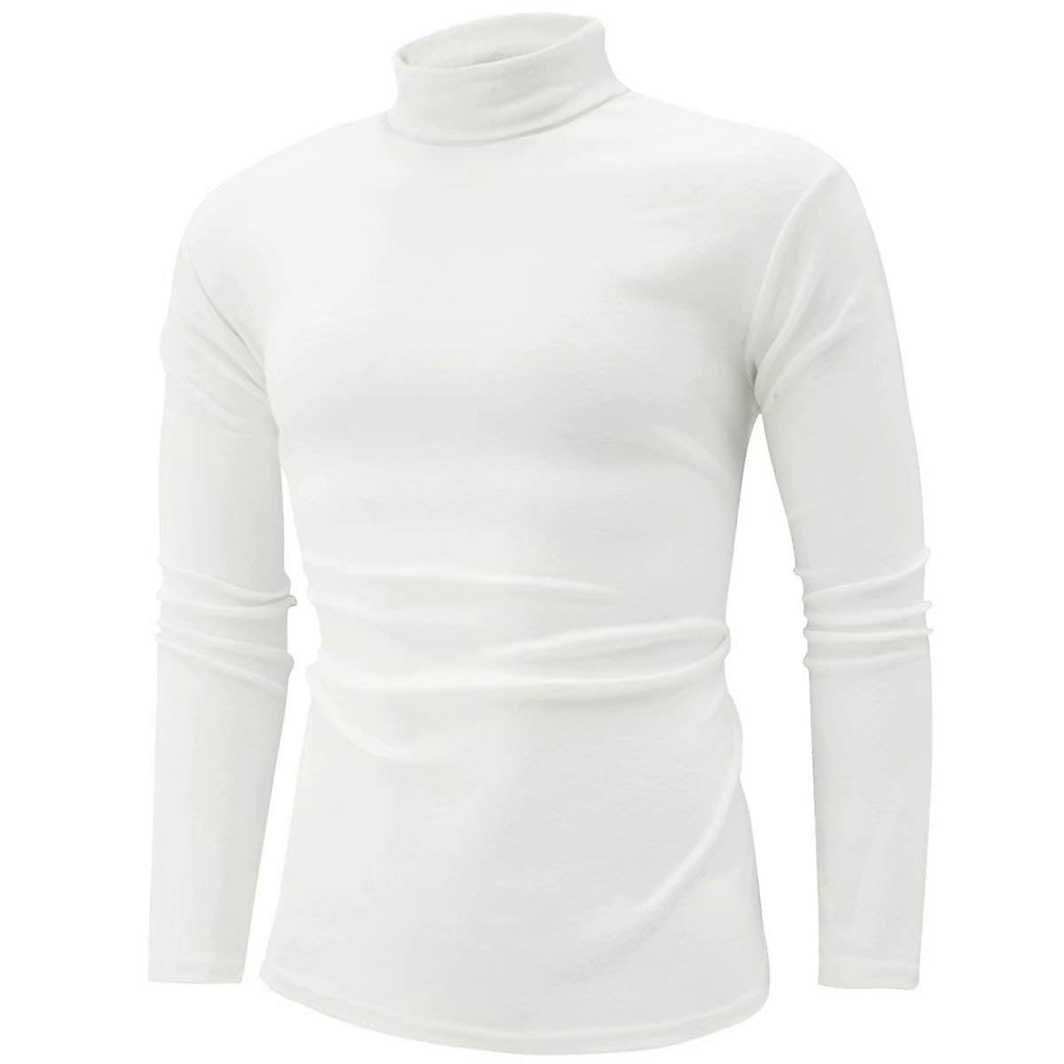 jonivey Mens Basic Turtleneck Long Sleeve Lightweight Soft Casual Knit Fitted Thermal T-Shirt Pullover Tops (03White,S)