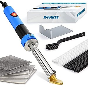 Kohree Plastic Repair Welding Kit, with 40 Plastic Rods, 3 Sponge, 2 Welder Tips, 2 Mesh, 1 Metal Stand,1 Metal Brush, 80W Iron, 110V, Plastic Welder Kit for DIY, Car Bumper, Dashboard, Kayak, Canoe
