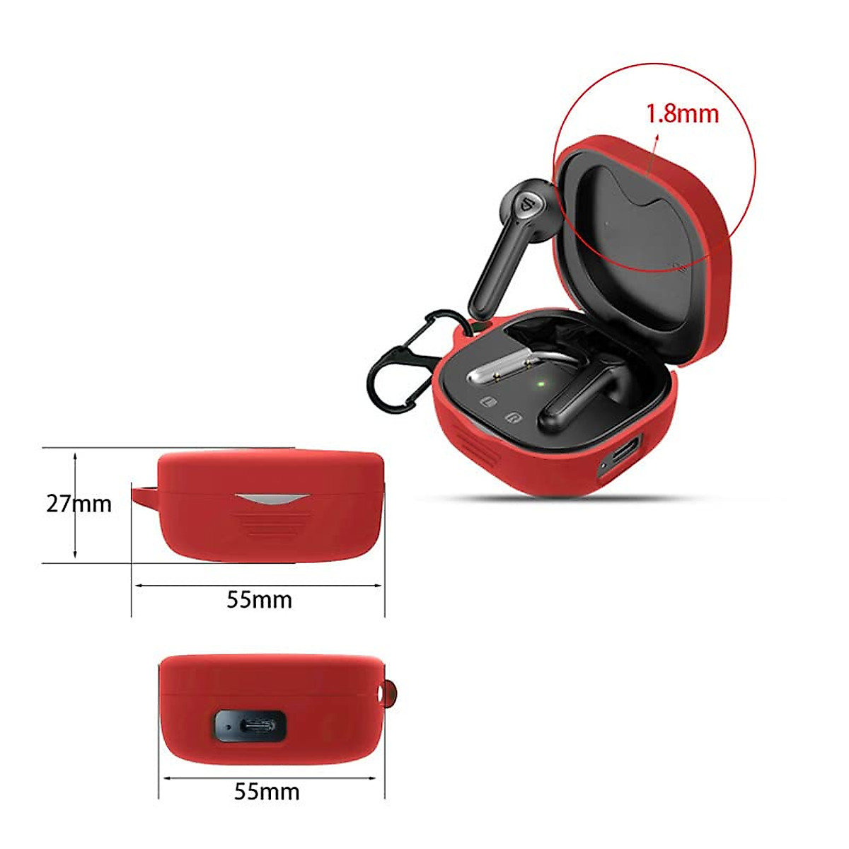 Ankersaila Case Compatible with SOUNDPEATS TrueAir2,Soft Silicone Shockproof Anti-Scratch Protective Cover (Red)