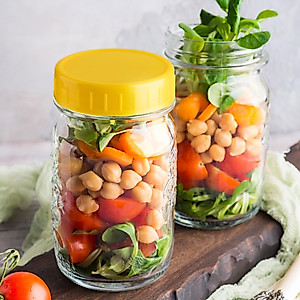 Plastic Canning Lids for Mason Jars (16 Pcs Regular-Mouth), Reusable Storage Caps w/Food-Grade Silicone Seal Rings, Colored Leak-proof Jar Lids by KapStrom