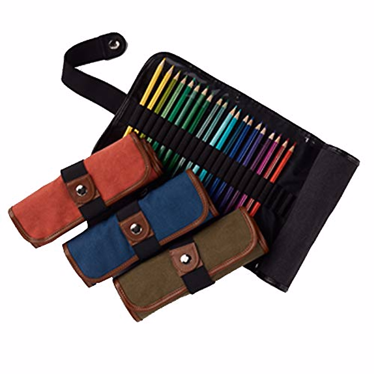 Speedball Canvas Roll Up Pencil Case, Denim W/Brown Trim, Holds Up To 36 Pencils